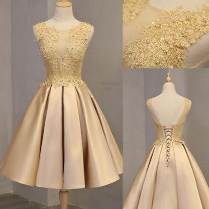 Cute Gold Lace Short Prom Dress, Cute Gold Homecoming Dress on Luulla