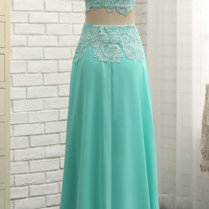 A-line High Collar Prom Dress,Chiffon Lace Prom Dresses,Two Pieces Long ...