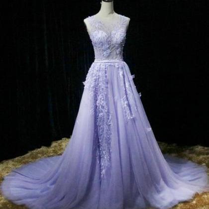 Violet Tulle Crystal Long Embroidery Senior Prom Dress, Long Pageant ...