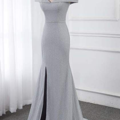 Fashion Lux Silver Off The Shoulder Evening Dress Formal Gowns Mermaid ...