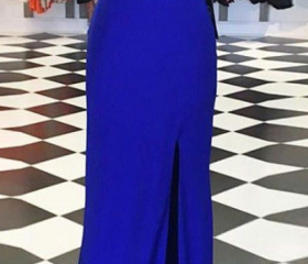 Two Pieces Royal Blue Evening Dress, Criss Cross Long Split Side Prom ...