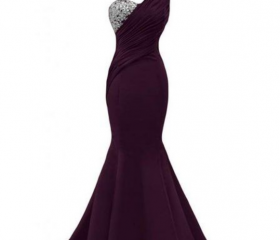 Prom Gown,grape Prom Dresses,one Shoulder Evening Gowns,simple Formal ...
