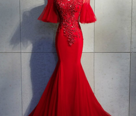 Mermaid Tulle Off The Shoulder Beading Sequins Prom Dress on Luulla