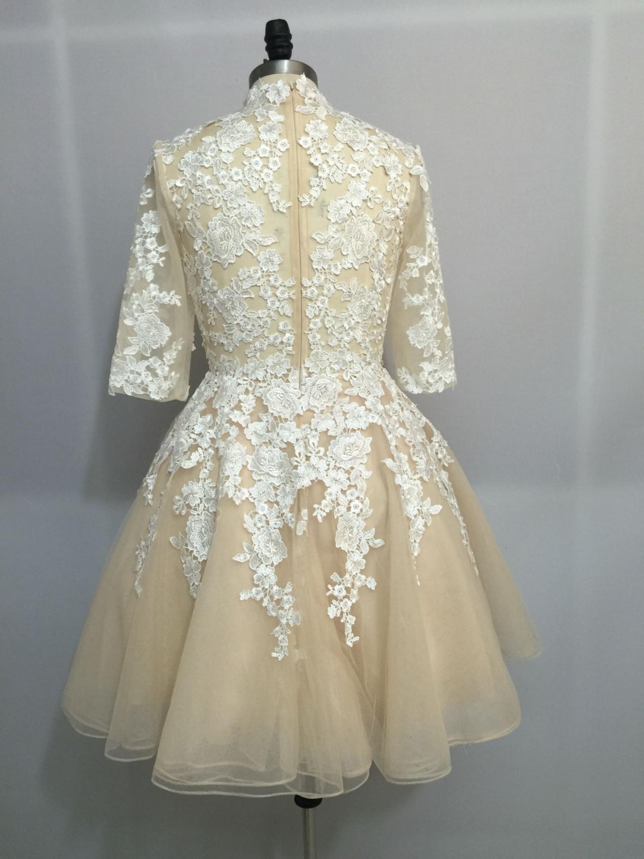 Handmade Lace Applique With Tulle Short Formal Dresses, Lovely Party ...