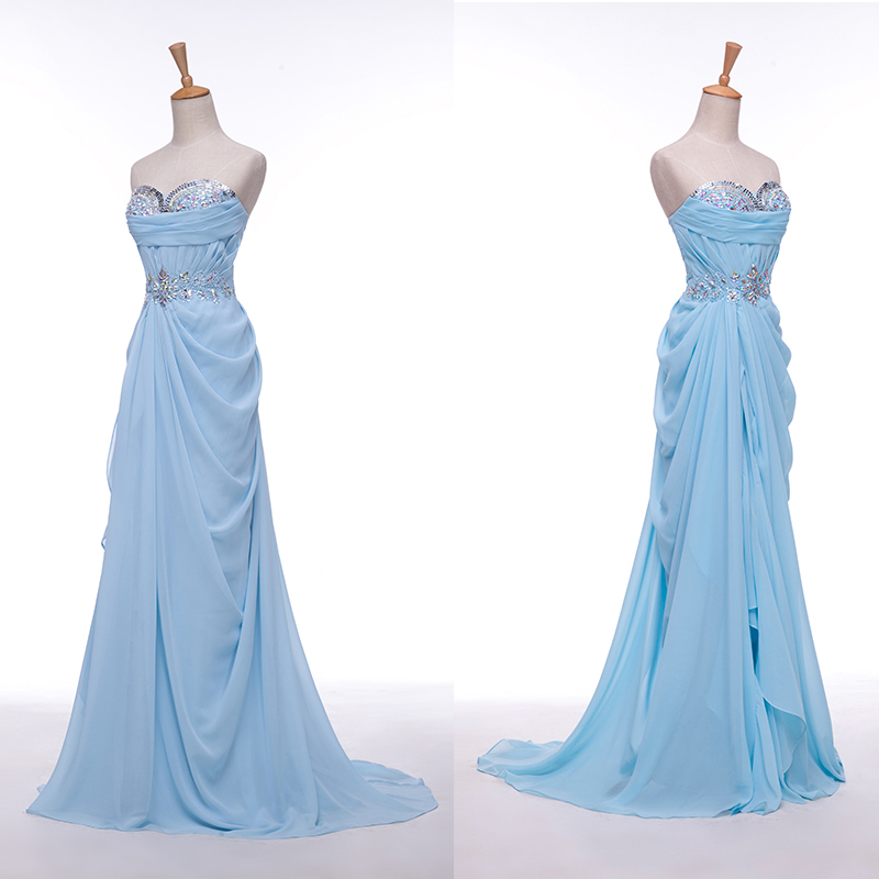 Light Blue Beaded Embellished Sweetheart Floor Length A-line Formal ...