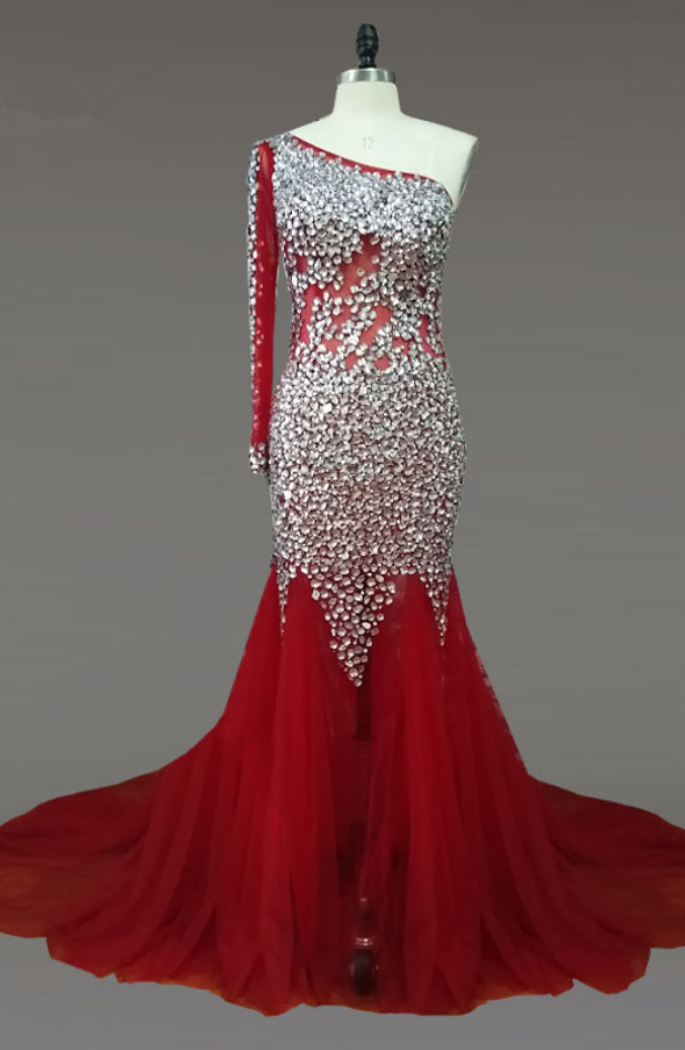 Luxury Crystal Bling Ball Gown Lacent Mermaid Open-air Party Dress on ...