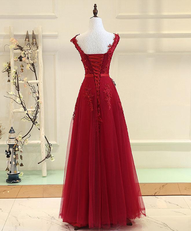 Red Tulle Pretty Prom Dress , V-neckline Formal Gown With Lace-up ...
