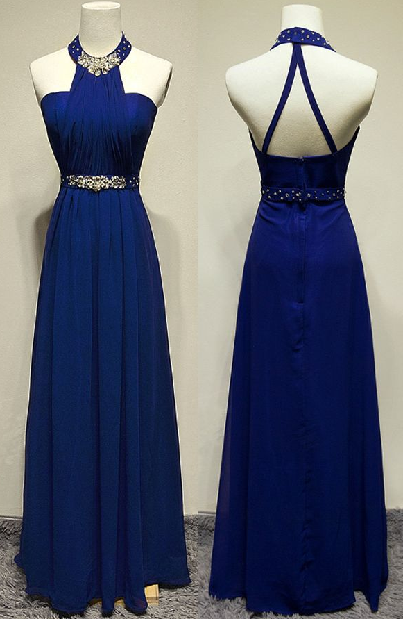 Halter Neckline Prom Dresses,royal Blue Open Back Graduation Dresses ...