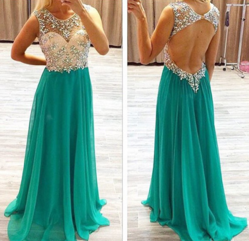 Beaded Open Back Prom Dress,sexy Evening Party Dress,formal Green ...
