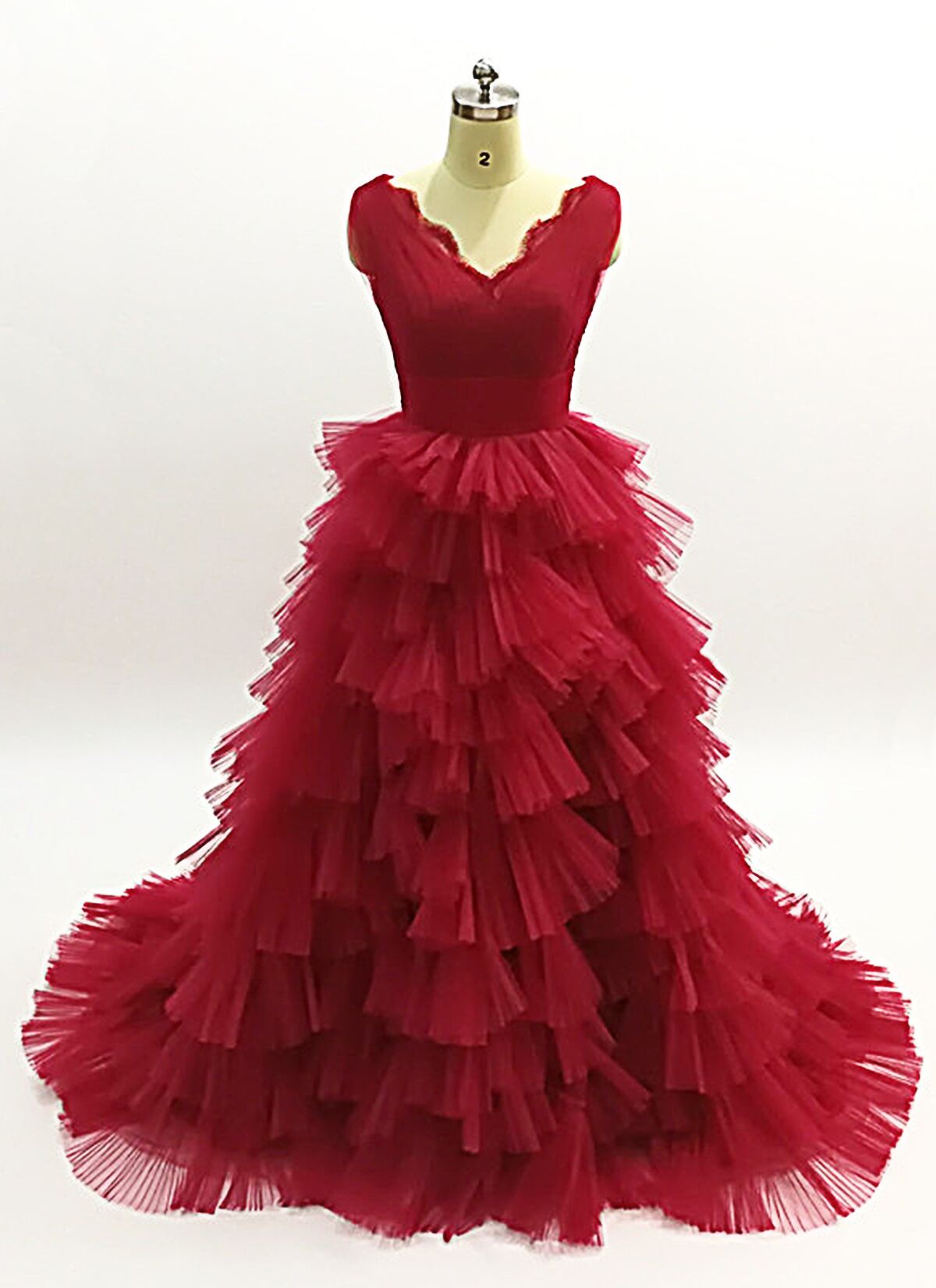 Burgundy Tulle Layered Long Open Back Evening Dress, Homecoming Dress ...