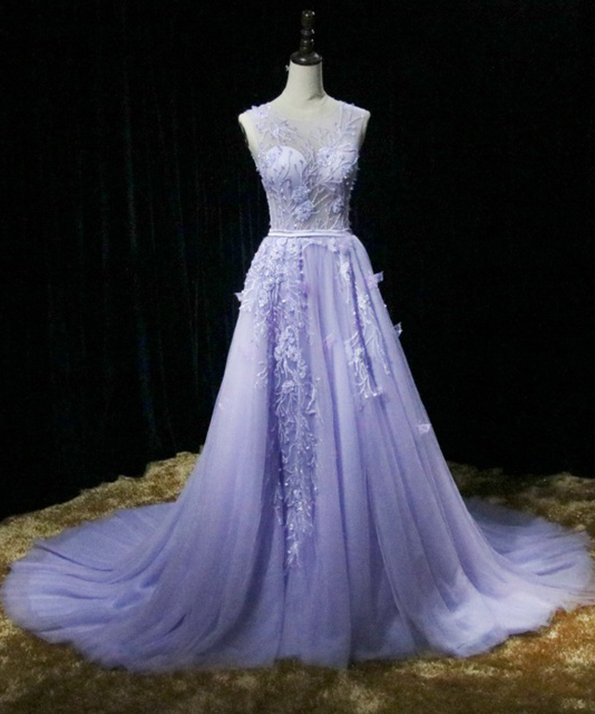 Violet Tulle Crystal Long Embroidery Senior Prom Dress, Long Pageant ...