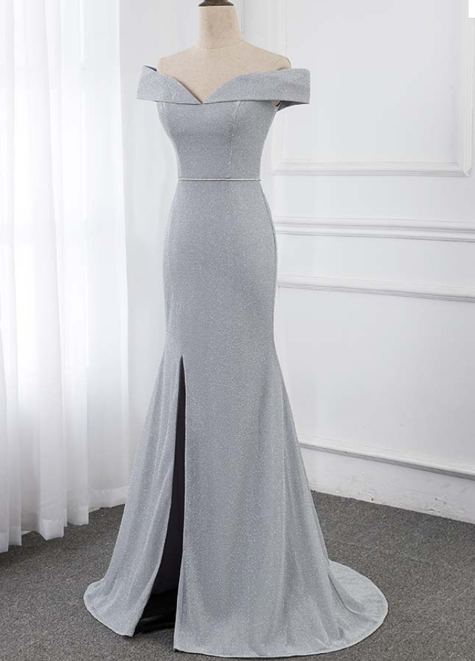 Fashion Lux Silver Off The Shoulder Evening Dress Formal Gowns Mermaid ...