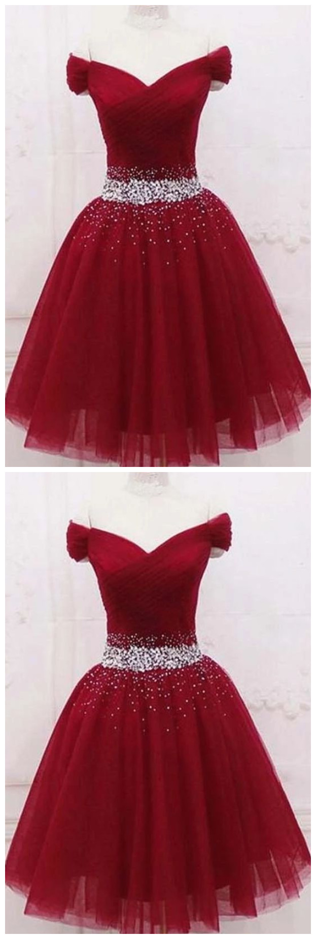 Fashion Lux Off Shoulder Burgundy Short Graduation Dresses, Homecoming ...