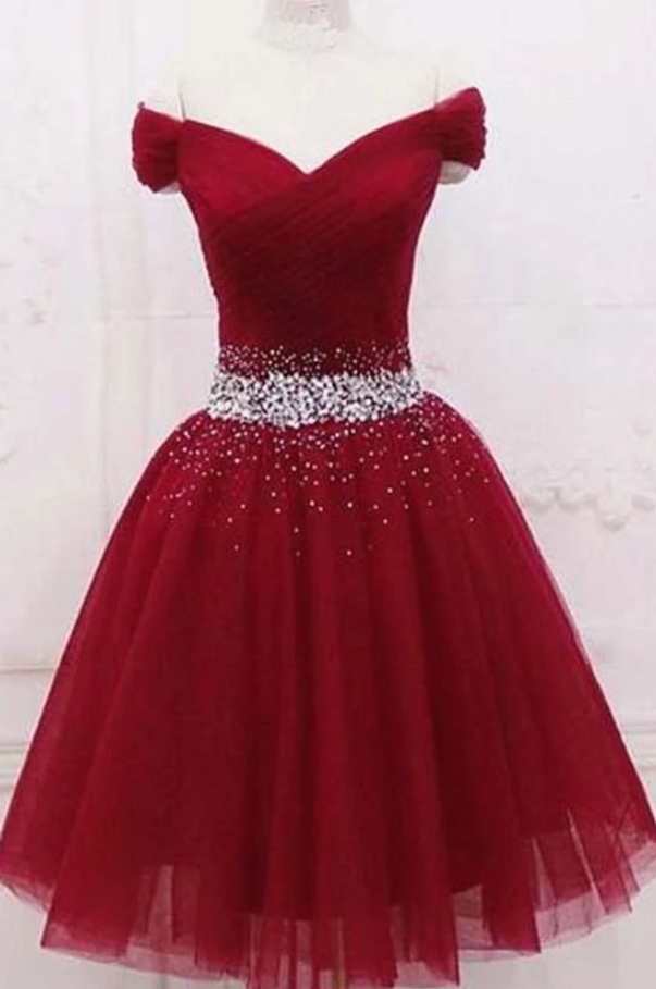 Fashion Lux Off Shoulder Burgundy Short Graduation Dresses, Homecoming ...