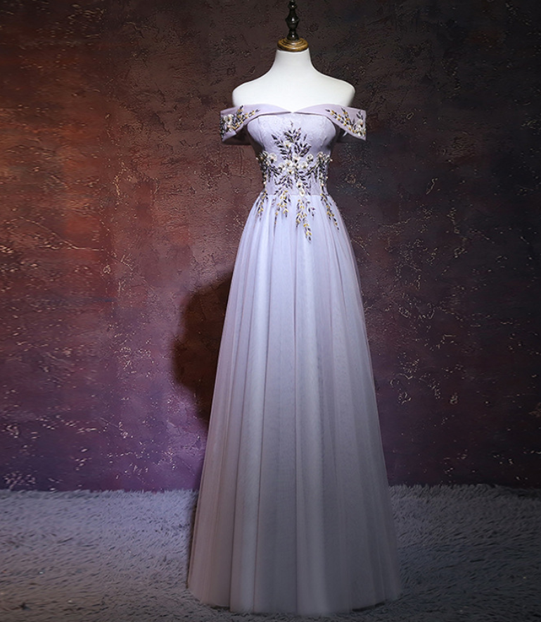 Off Shoulder Evening Dress,light Purple Prom Dress,applique Formal ...