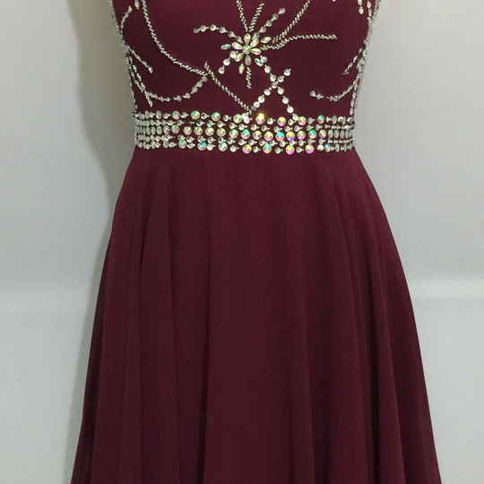 Lovely Maroon Halter Short Homecoming Dresses, Short Party Dresses ...