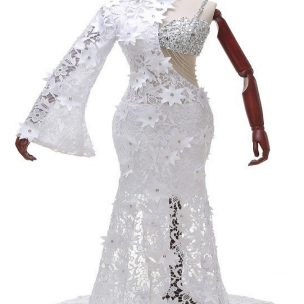 Real Images Single Long Sleeve Lace Dress A Pearl White Jacket Party ...