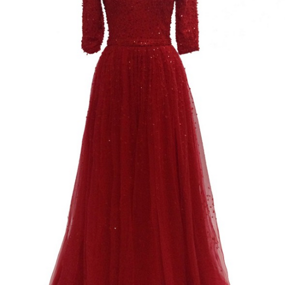 Red Dress Pearl Veils Open-air Party Dresses A - Ligne Straps Luxury ...