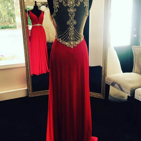 Red Prom Dresses,open Back Prom Gowns,backless Prom Dresses,sparkle ...