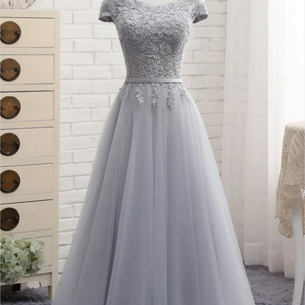 Lace Prom Dress,gray Tulle Prom Dresses,a Line Prom Dress, Long Prom ...