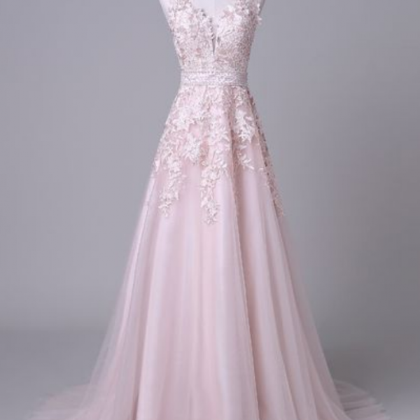 A Line Wedding Dress,pink Wedding Dresses, Long Bridal Dresses ,with ...