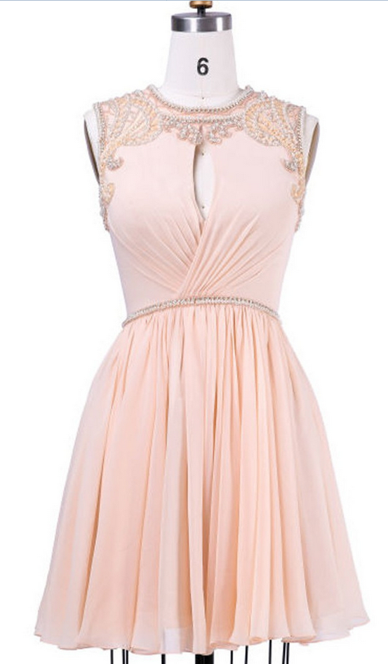 A-line Coral Homecoming Dresses,scoop Short Homecoming Gown,chiffon ...