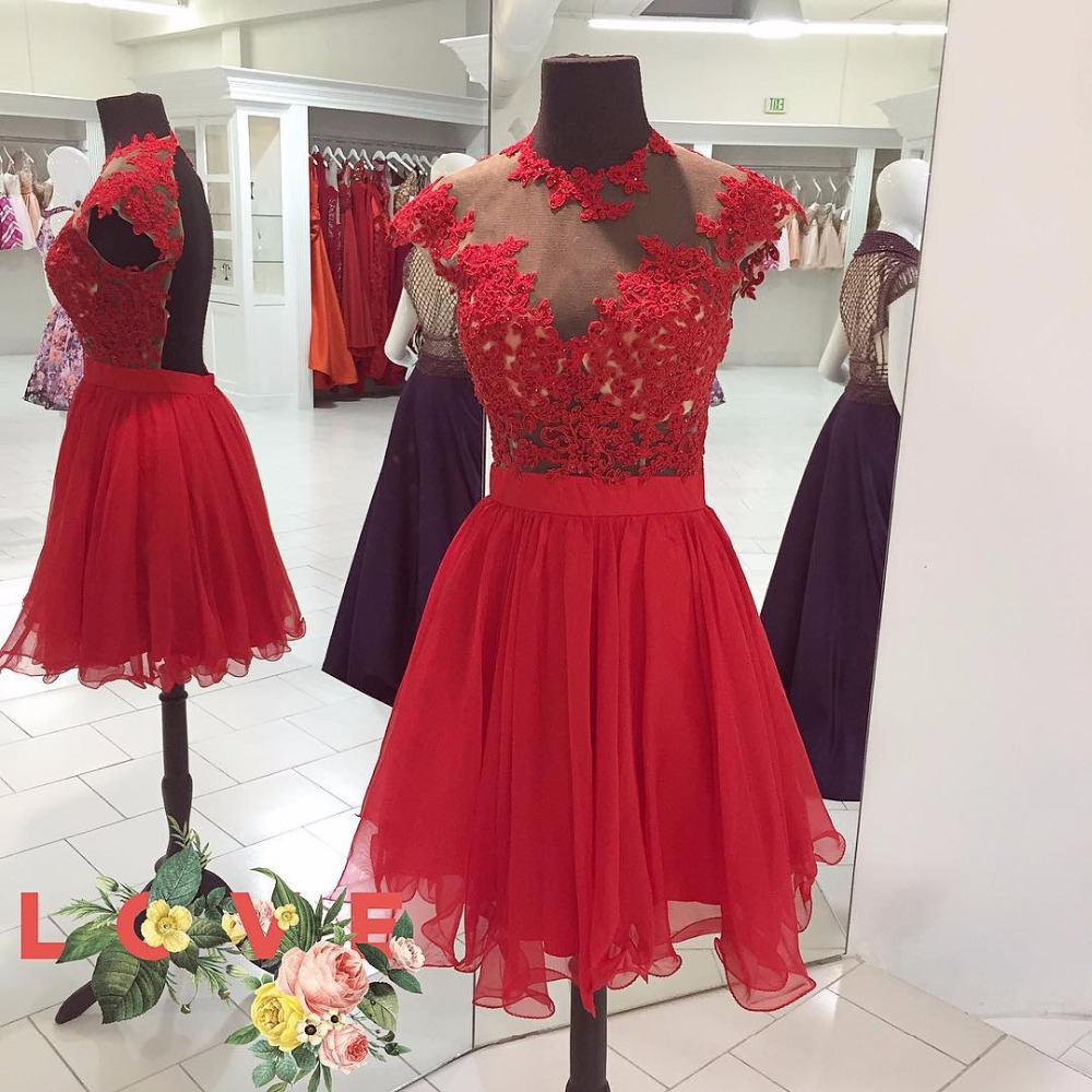 New Listing Red Homecoming Dresses With Lace Appliques Beaded High ...