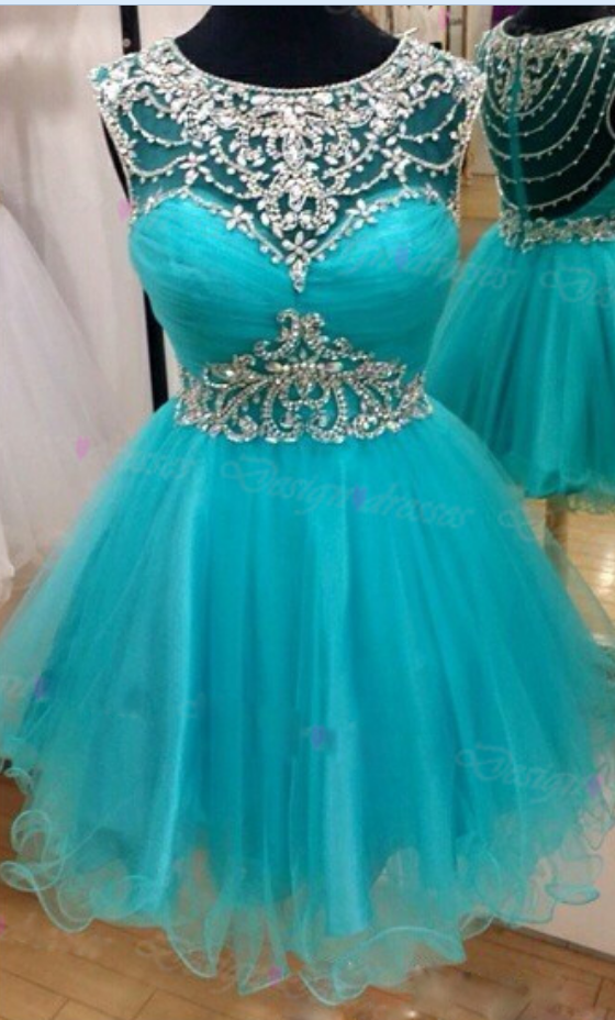Short Blue Beaded Homecoming Dresses Tulle Mini Prom Dresses Sexy Party ...