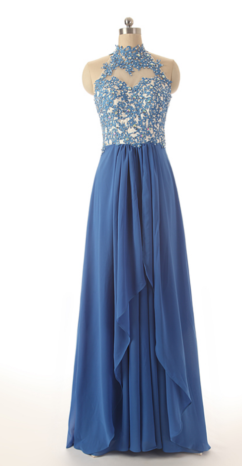 Sexy High Neck Long Prom Dresses,appliqued Chiffon Formal Dresses on Luulla