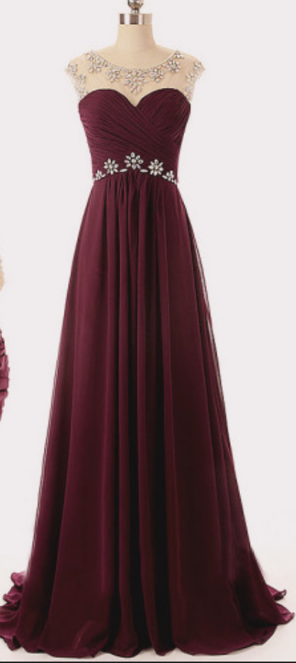 Maroon Sleeveless Crystal Beaded A-line Prom Dresses on Luulla