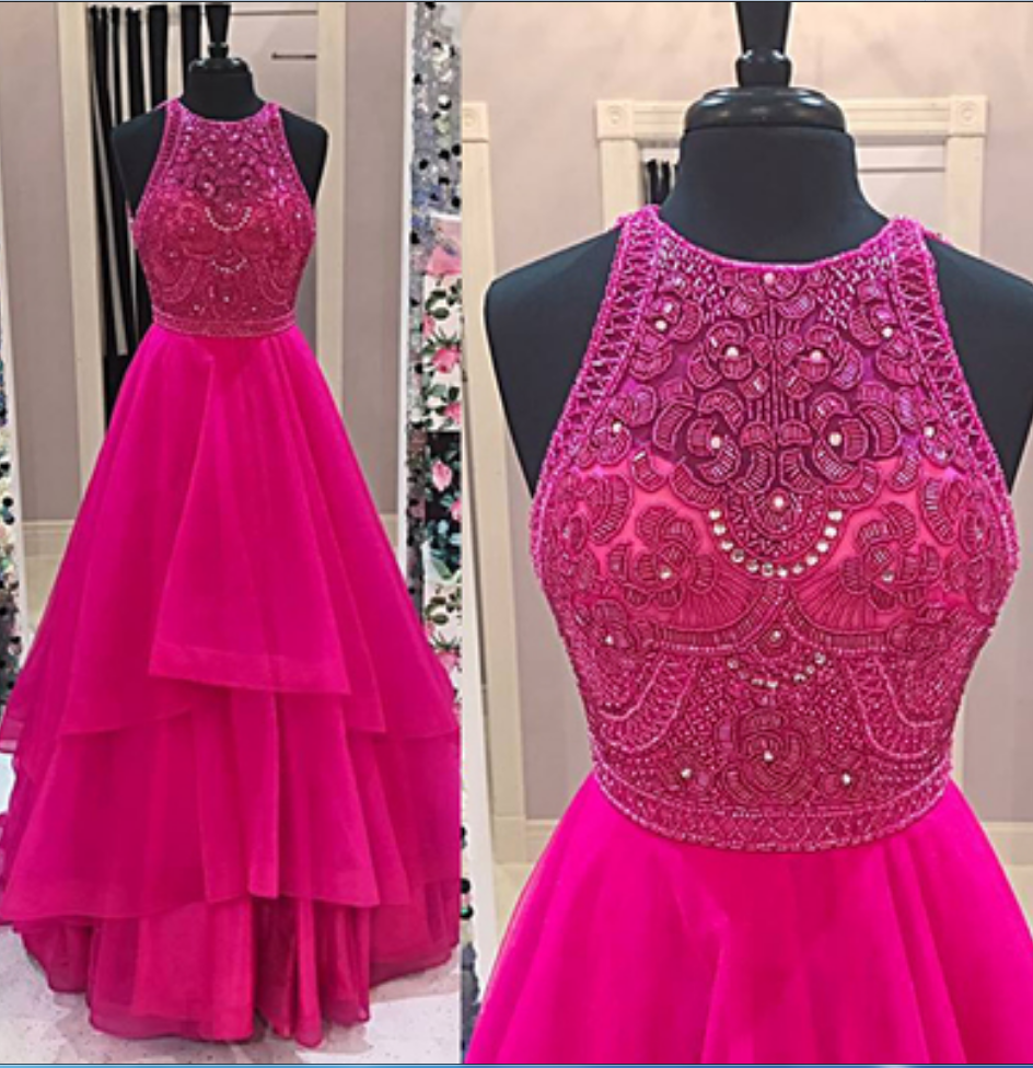 Sleeveless Evening Dress,long Evening Dress With Crystal Beaded, A Line ...