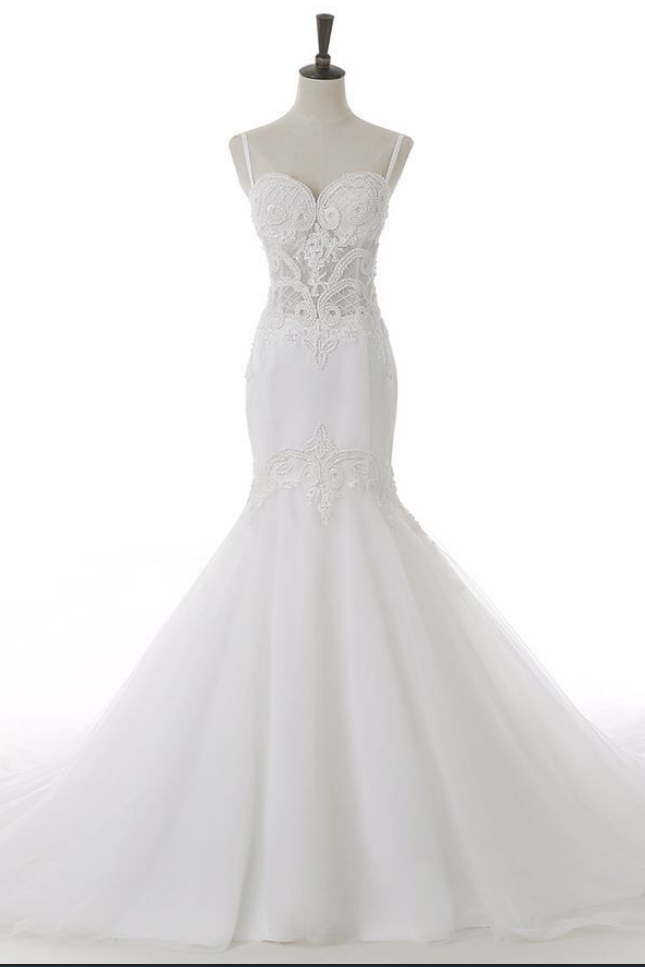 Spaghetti Strap Sweetheart Illusion Beaded Lace Mermaid Wedding Dress ... Spaghetti Strap Sweetheart Illusion Beaded Lace Mermaid Wedding Dress ...