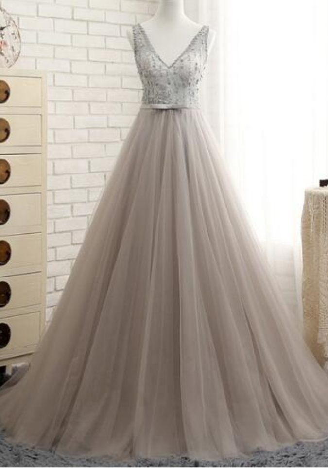 Elegant A Line Prom Dresses Lace Modest Robe De Soiree V Neck Tulle ...