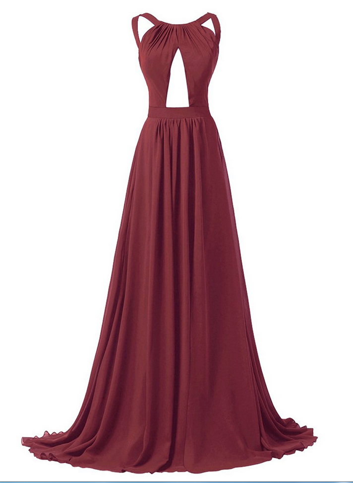 Unique Neckline Key Hole Long Prom Dress, A-line Chiffon Sweep Train ...