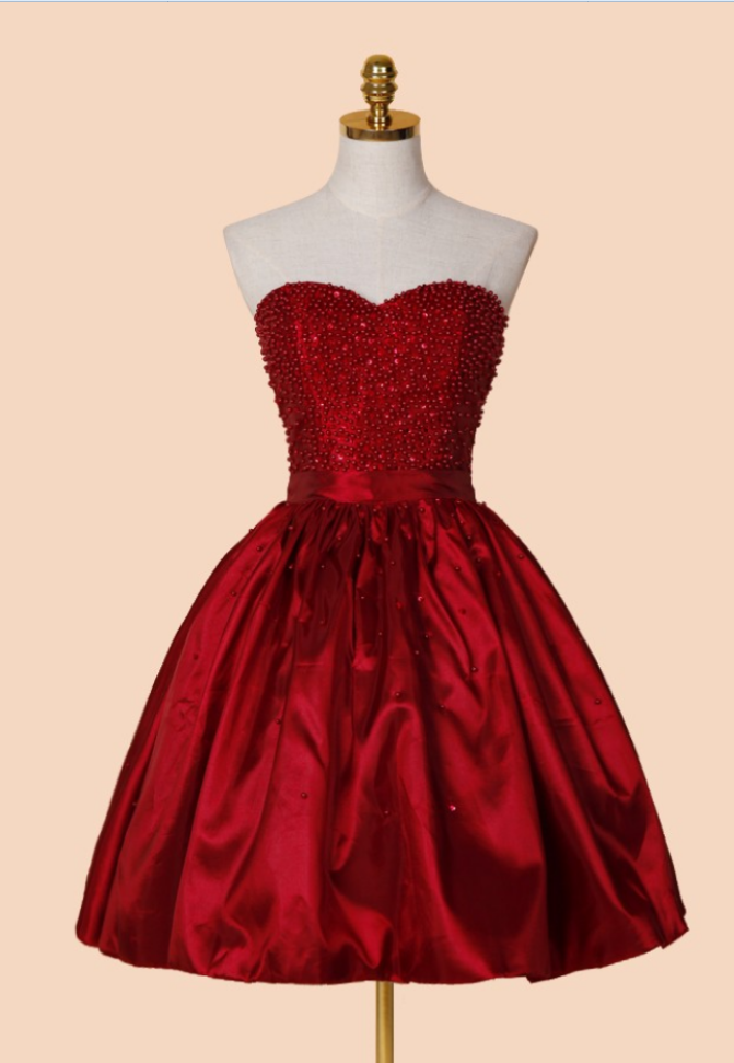 A-line Sweetheart Above-knee Red Stretch Satin Homecoming Dress With ...