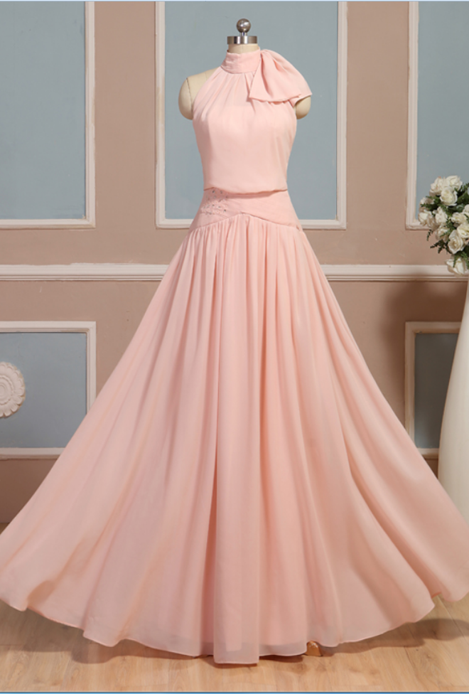 Pretty Light Pink Halter Long Formal Dresses, Pink Formal Dresses ...