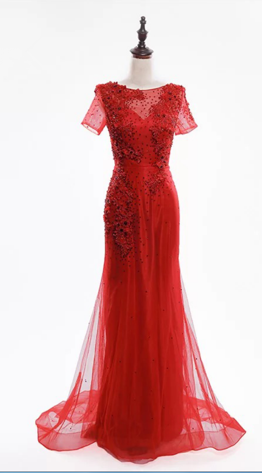 A Single Red Dress! Mermaid Long Appliques Evening Dress Formal Party ...
