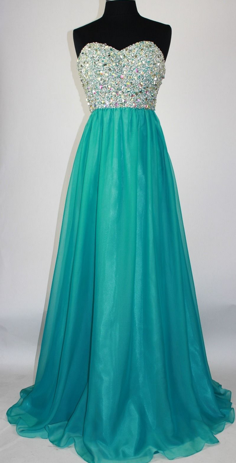 Teal Prom Dresses Long Elegant Strapless Beaded Evening Gowns - Formal ...