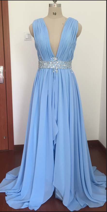 Real Photos Prom Dresses, Chiffon Prom Dresses, Blue Evening Dresses ...