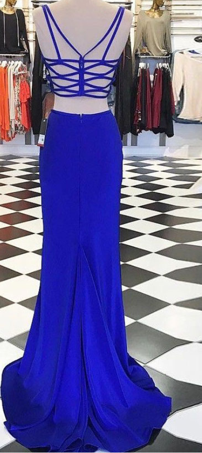 Two Pieces Royal Blue Evening Dress, Criss Cross Long Split Side Prom ...