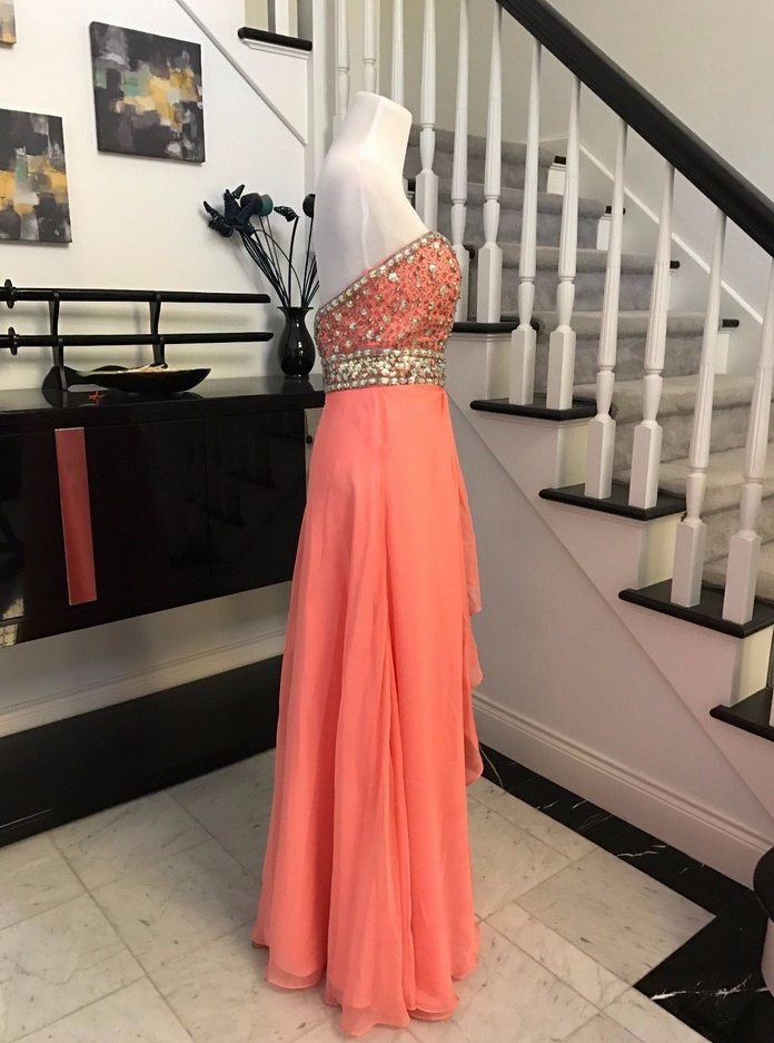 Sparkly Coral Prom Dresses Sweetheart Beaded Chiffon Prom Gowns Party ...