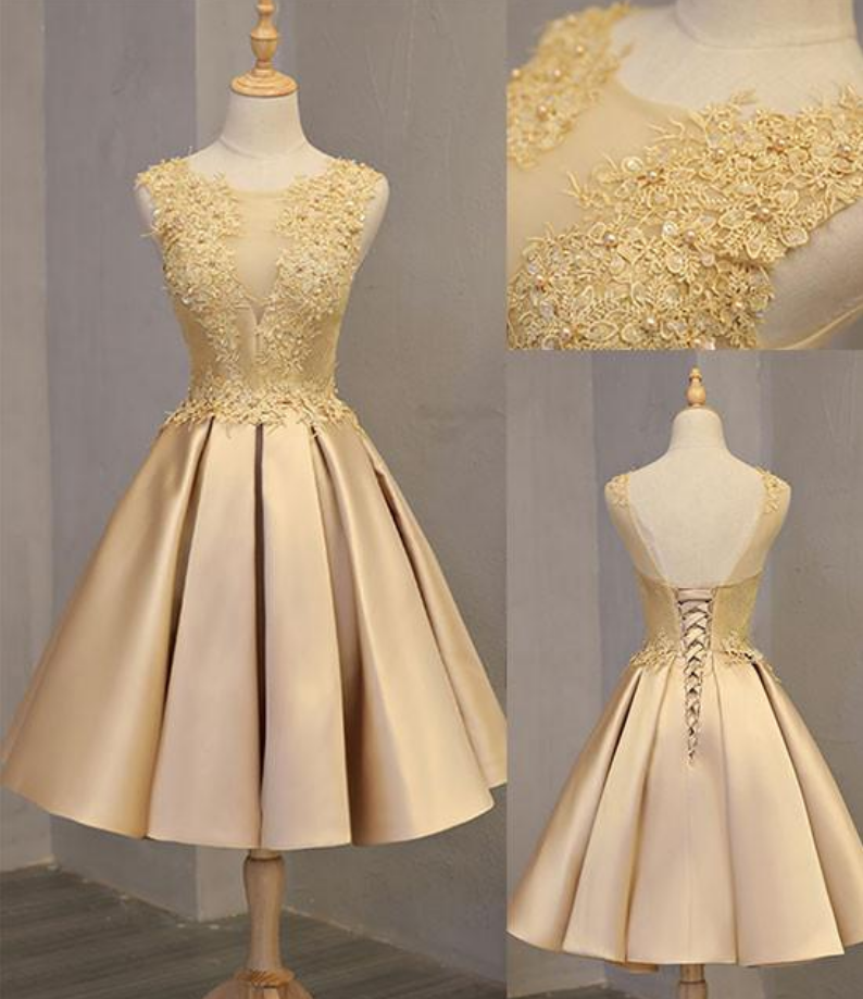 Cute Gold Lace Short Prom Dress, Cute Gold Homecoming Dress on Luulla
