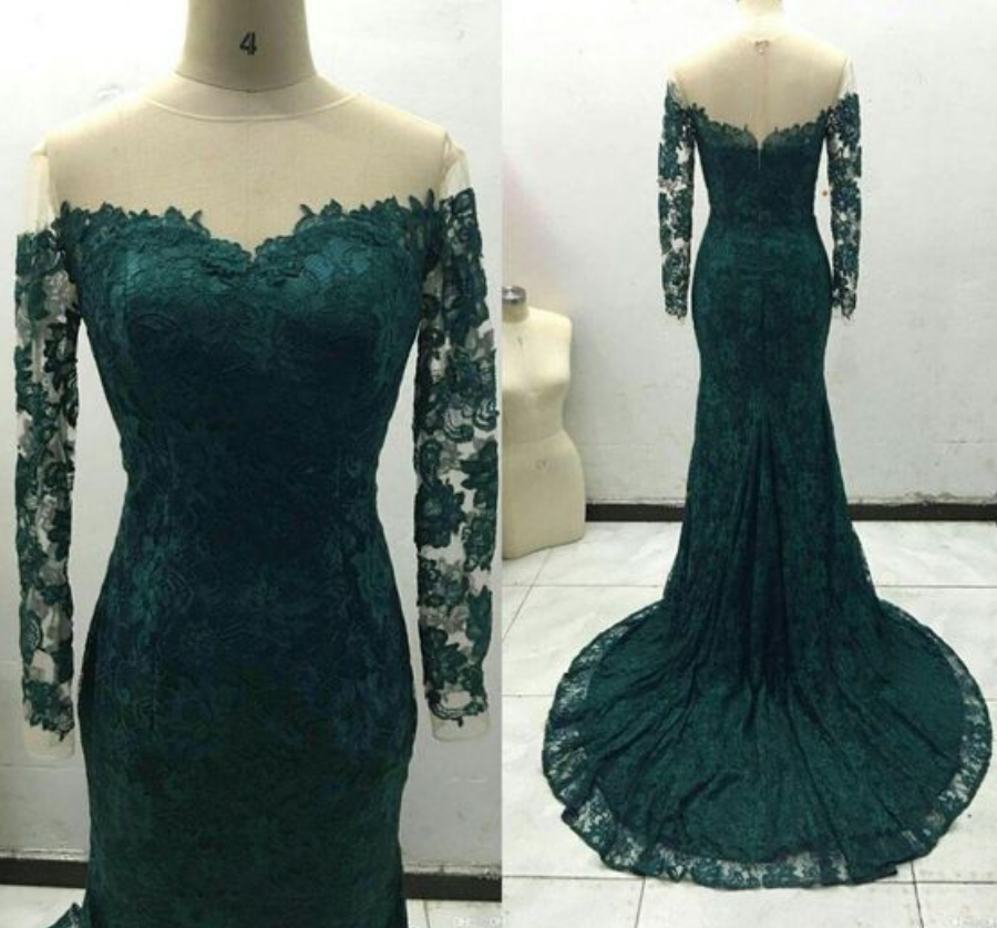 Long Sleeves Mermaid Lace Prom Dresses on Luulla