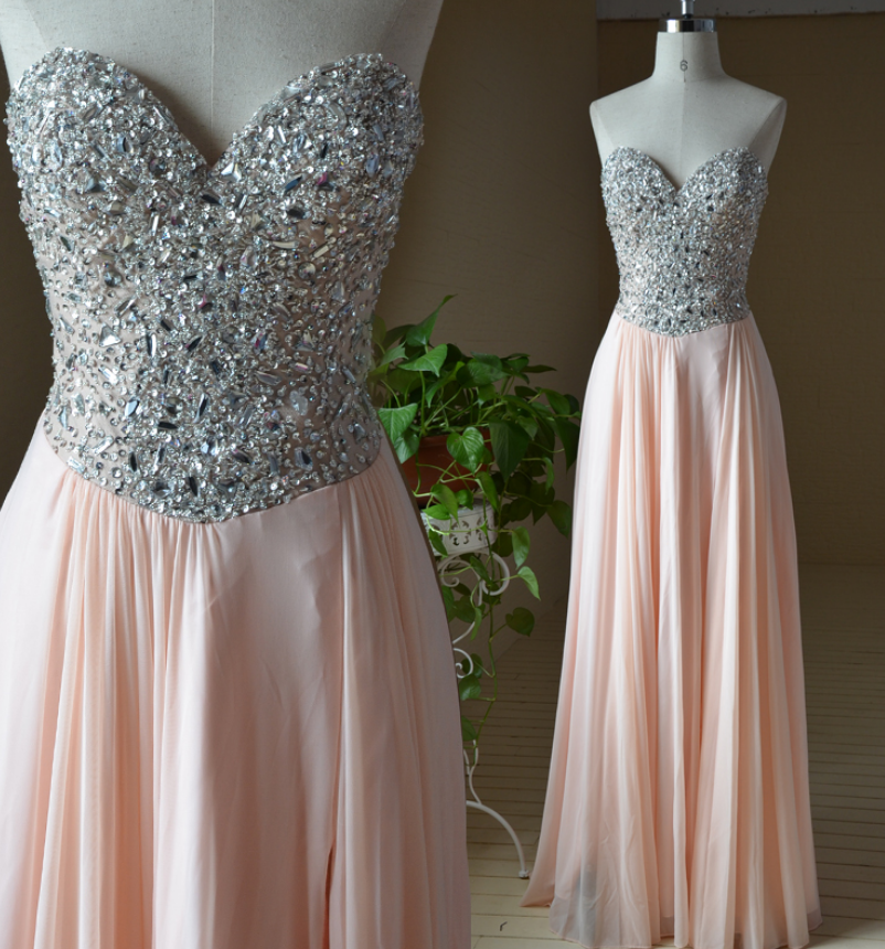 Full Length Sweetheart Prom Dress,beaded Formal Dress,strapless Evening ...