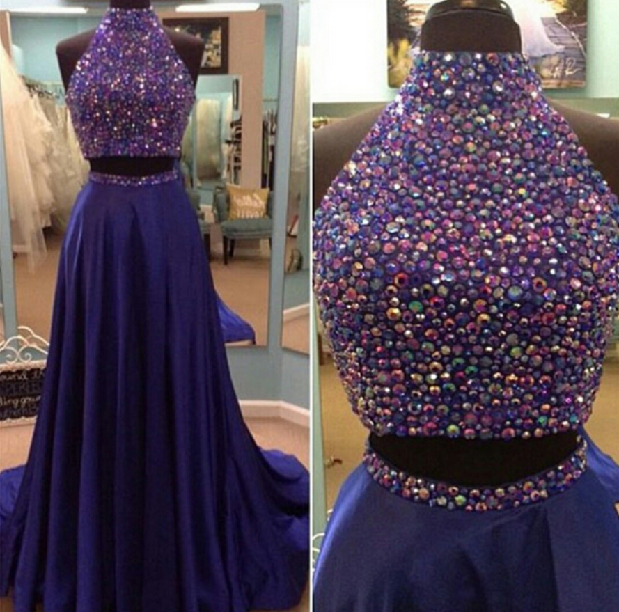 Two Piece Prom Dress.beaded Graduation Dress,sexy Two Piece Evening ...