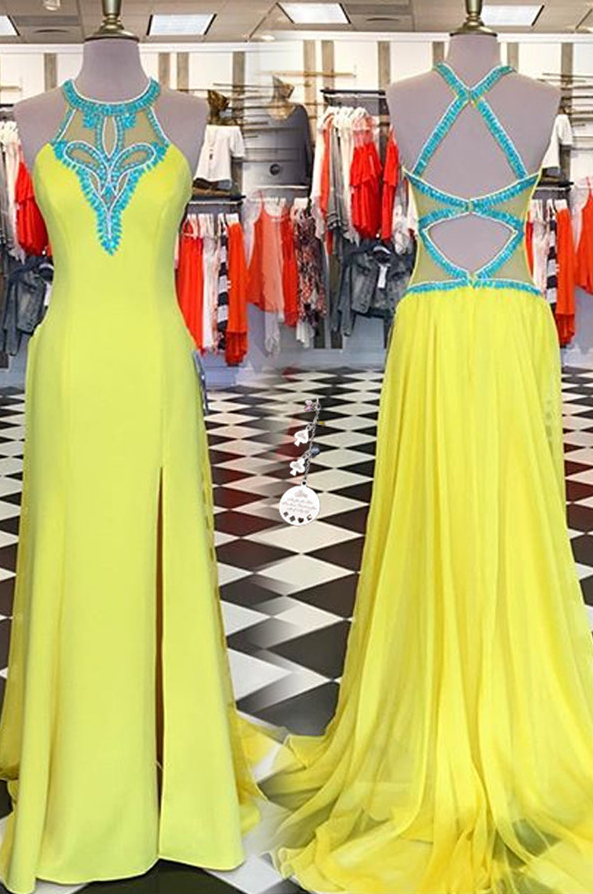 Yellow Sleeves Long Prom Dresses,beading Prtom Gowns,prom Dresses,for ...