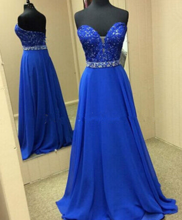 Beautiful Custom Made Blue Sweetheart Prom Dresses Blue Prom Dreses ...