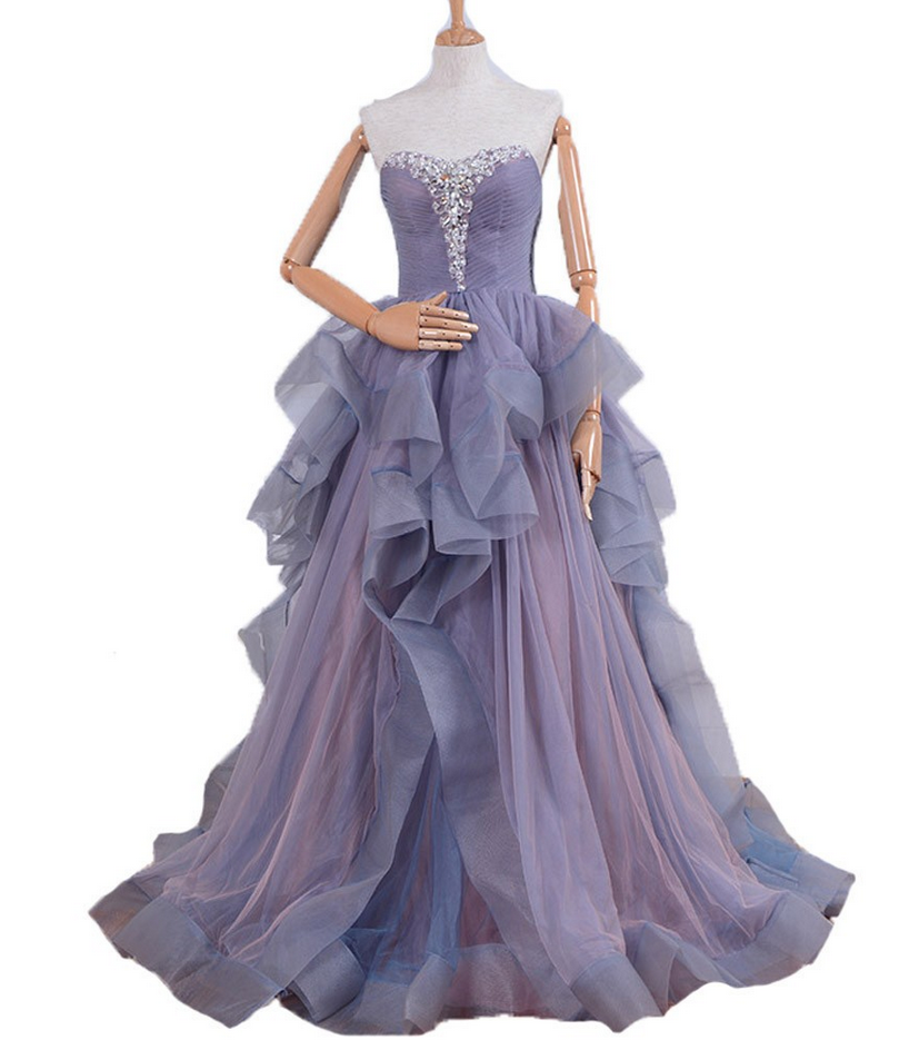 Real Long Prom Dress 2017 Elegant Puffy Vestido De Festa Crystal Beaded ...