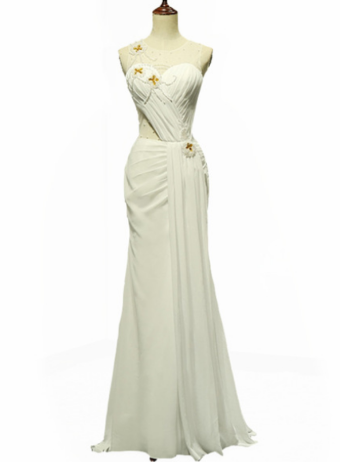 White Chiffon With Beading Prom Dresses High Quality Prom Dresses ...