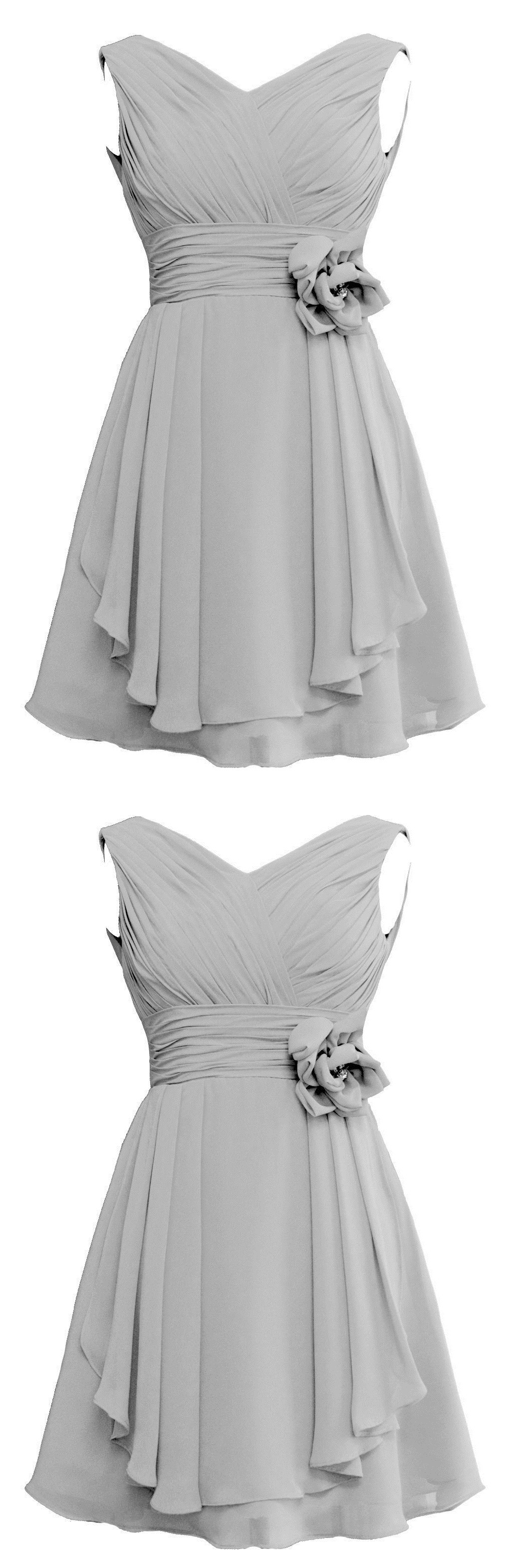 Simple Mini Short Homecoming Dress V-neck With Handmade Flower Chiffon ...